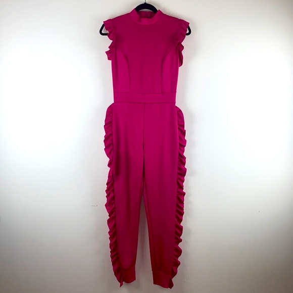 Fashion Nova | Pants & Jumpsuits | Hot Pink Ruffle Jumpsuit Small ...